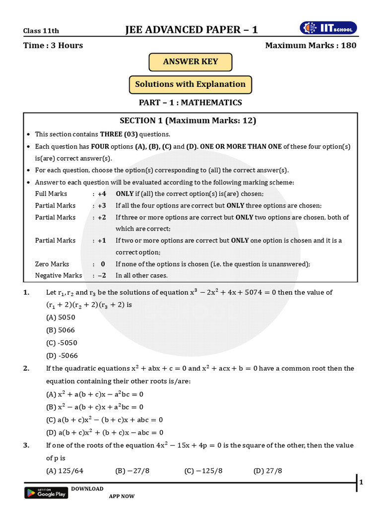 JEE Advanced Paper - 1 (18-08) - Solutions | PDF | Ion