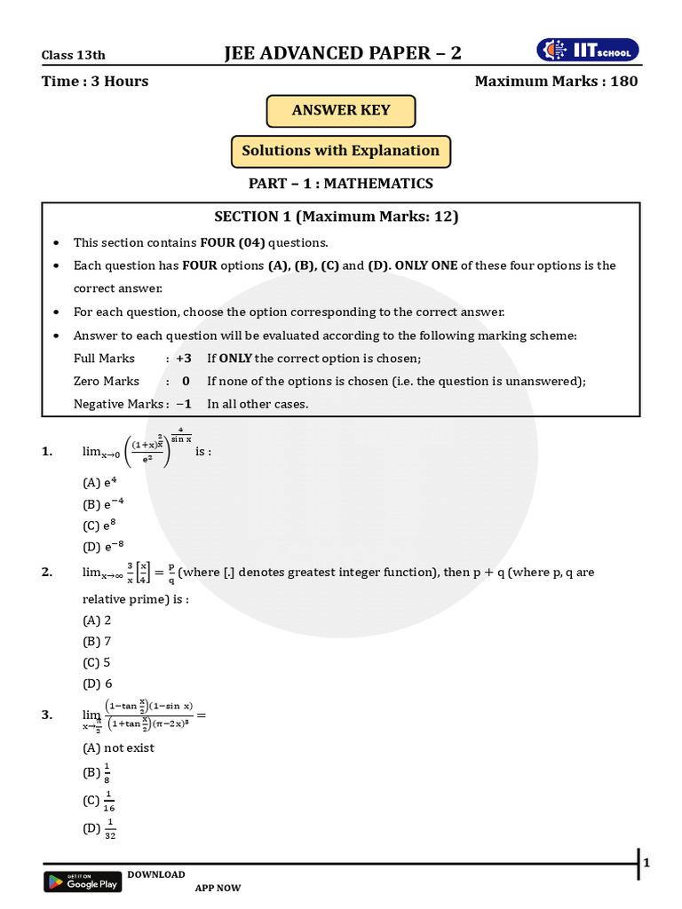 JEE Advanced Paper - 2 (04-08) - Solutions | PDF | Mathematics ...