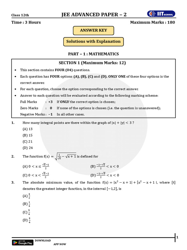 JEE Advanced Paper - 2 (12-06) - Solutions | PDF | Gases | Function (Mathematics)