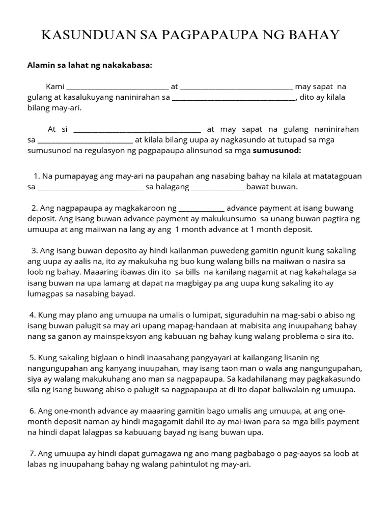 Kasunduan Sa Pagpapaupa NG Bahay (New) | PDF