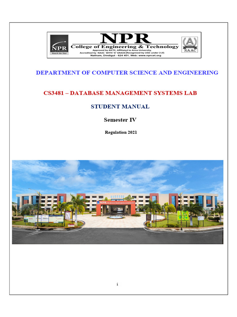 DBMS Student Manual R2021 - 240304 - 200546 | PDF | Relational Database ...