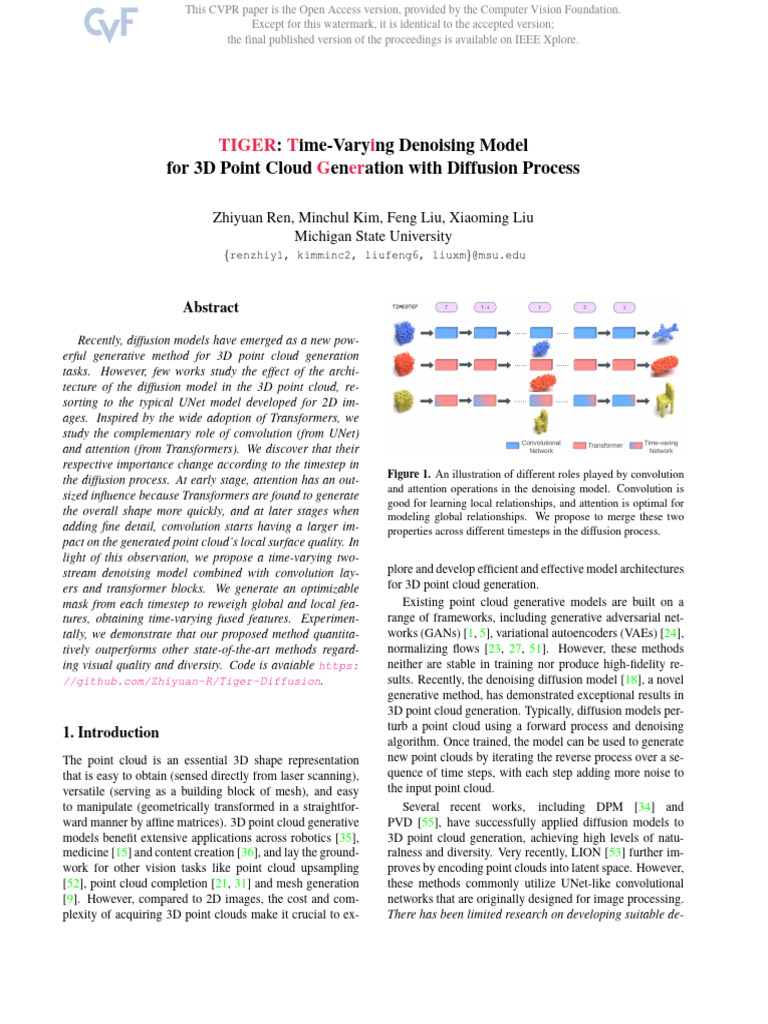 Ren TIGER Time-Varying Denoising Model For 3D Point Cloud Generation With CVPR 2024 Paper | PDF ...