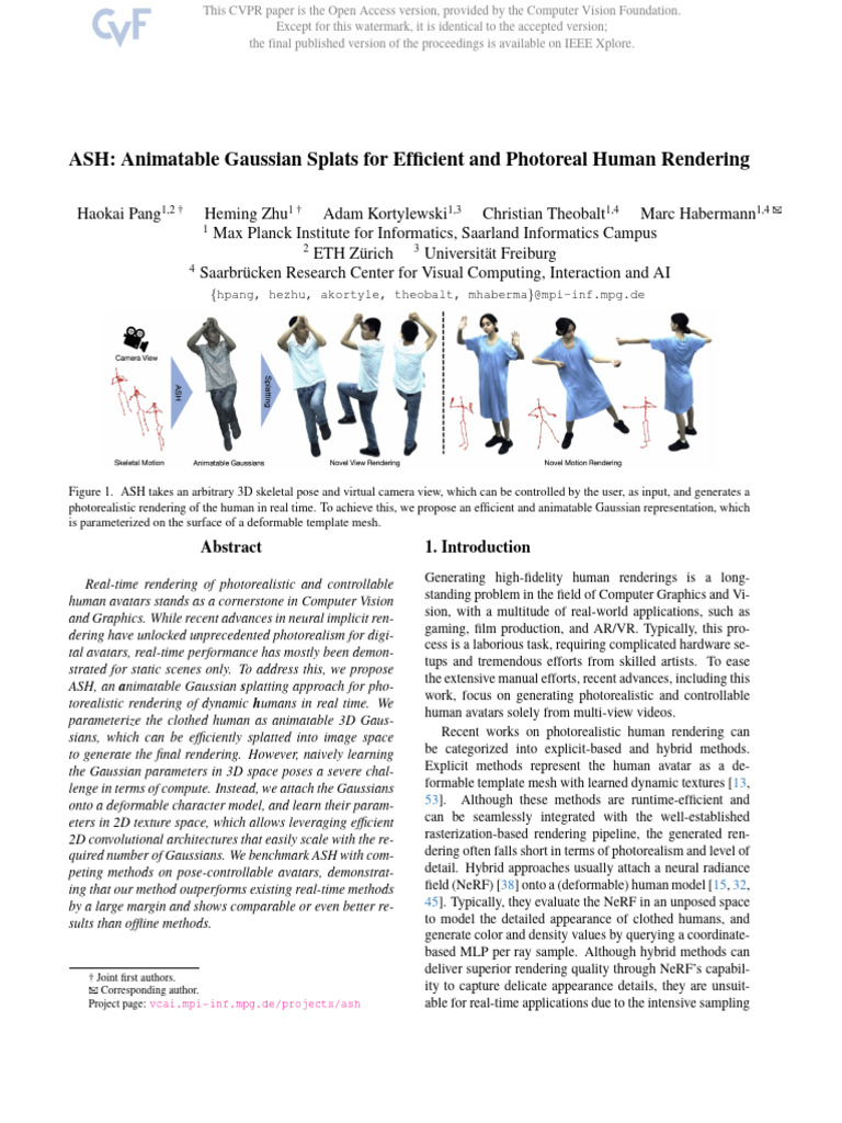 Pang ASH Animatable Gaussian Splats For Efficient and Photoreal Human Rendering CVPR 2024 Paper ...