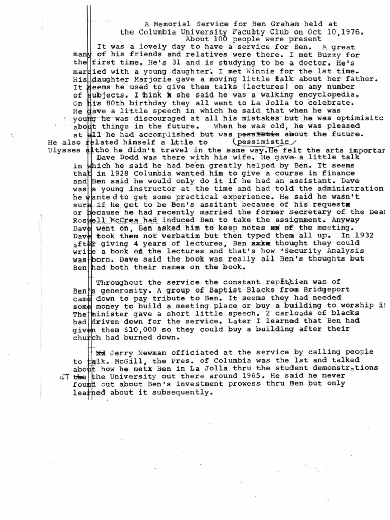 1976-A Memorial Service For Benjamin Graham | PDF
