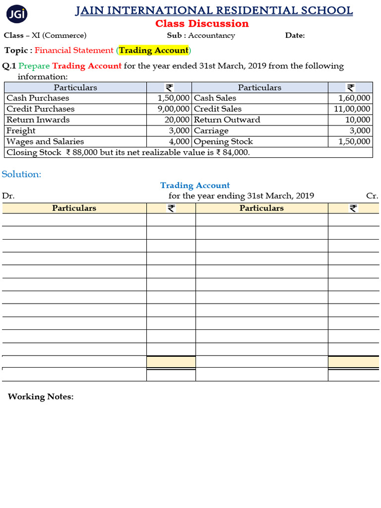 Trading Account Preparation for Class XI | PDF | Gross Income | Cost Of ...
