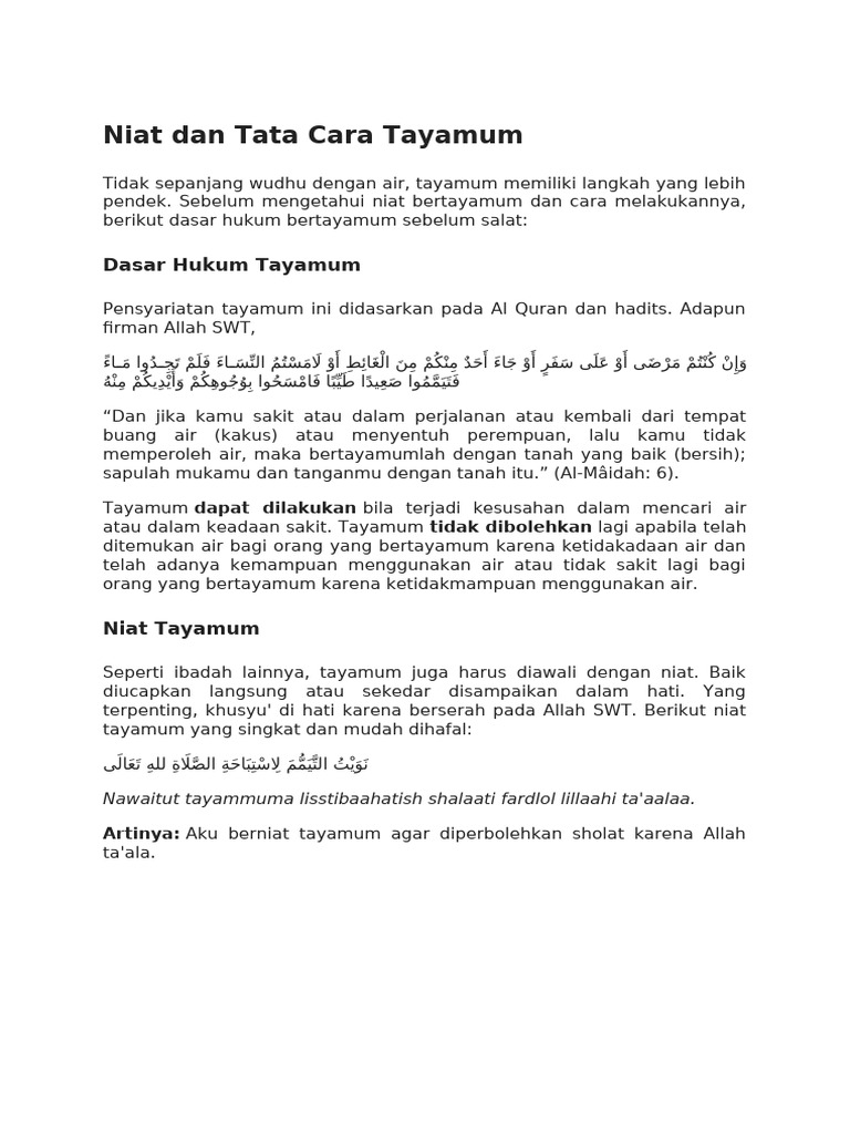 Niat dan Cara Tayamum dalam Islam | PDF