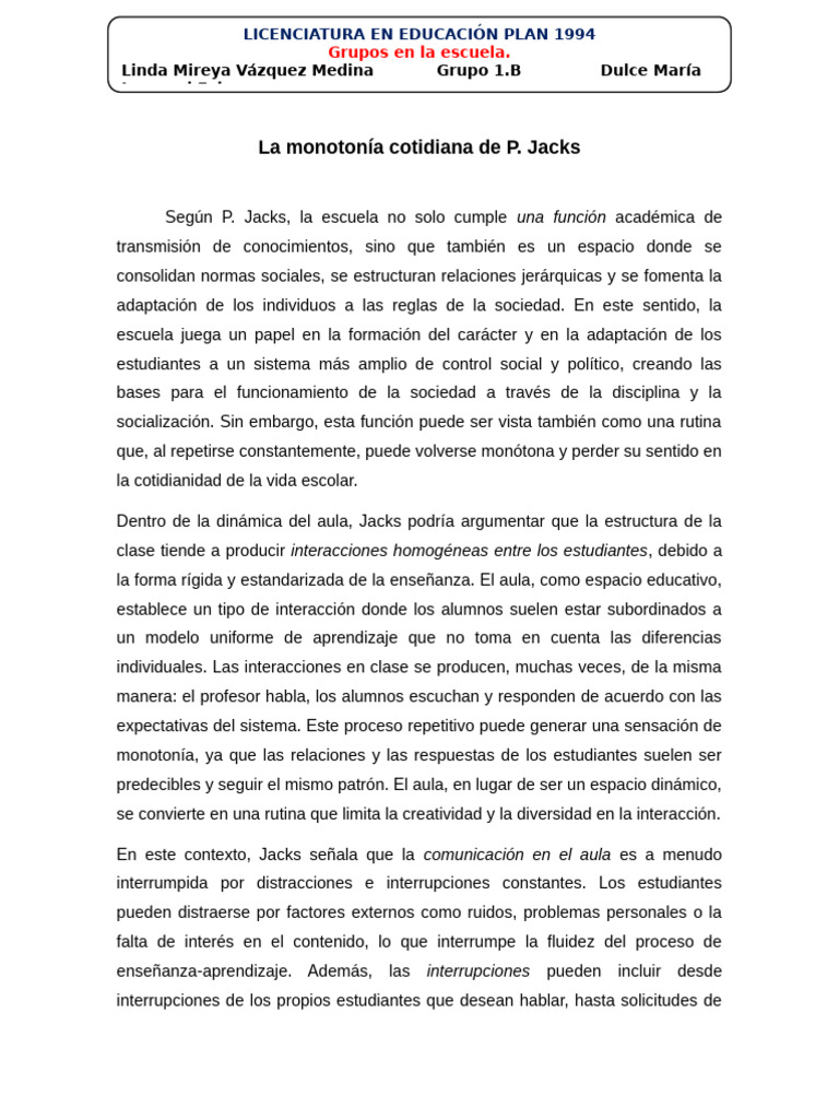 Monotonía en la Educación Escolar | PDF | Salón de clases | Escuelas