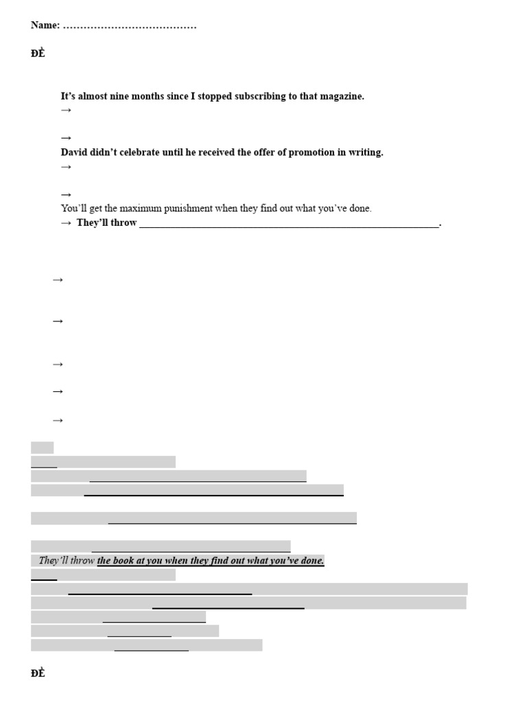Sentence Transformation Exercises | PDF | Question