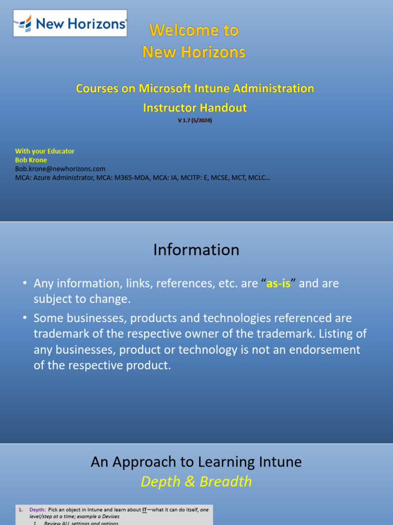INTUNE Instructor Handout-V1.7 | PDF | Share Point | Application Software