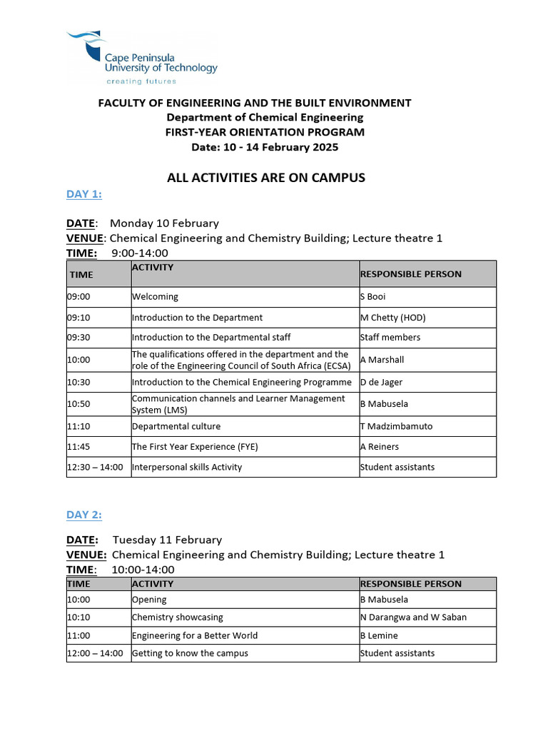 Chem Orientation Program 2025 | PDF