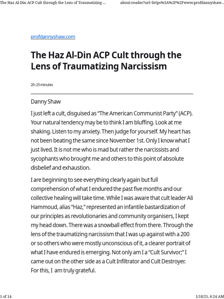 The Haz Al-Din ACP Cult Through The Lens of Traumatizing Narcissism ...