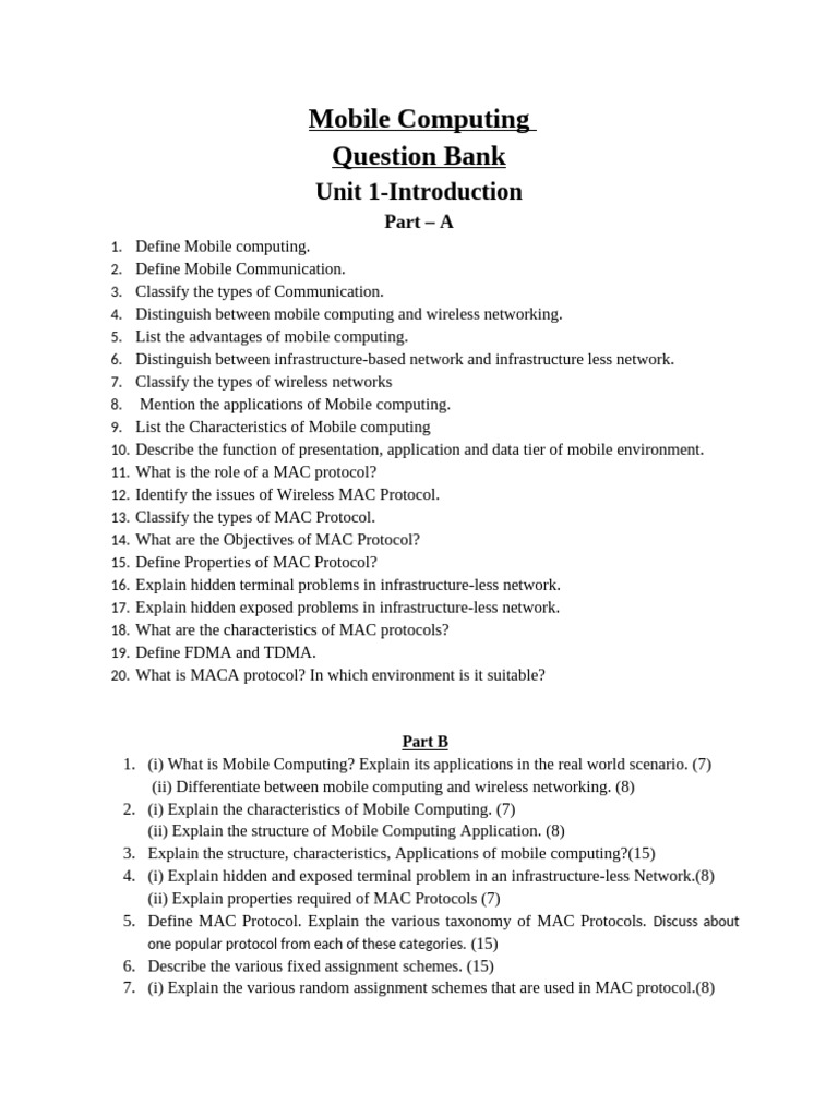 MC - QuestionBank - Unit 1 | PDF | Mobile Computing | Computing