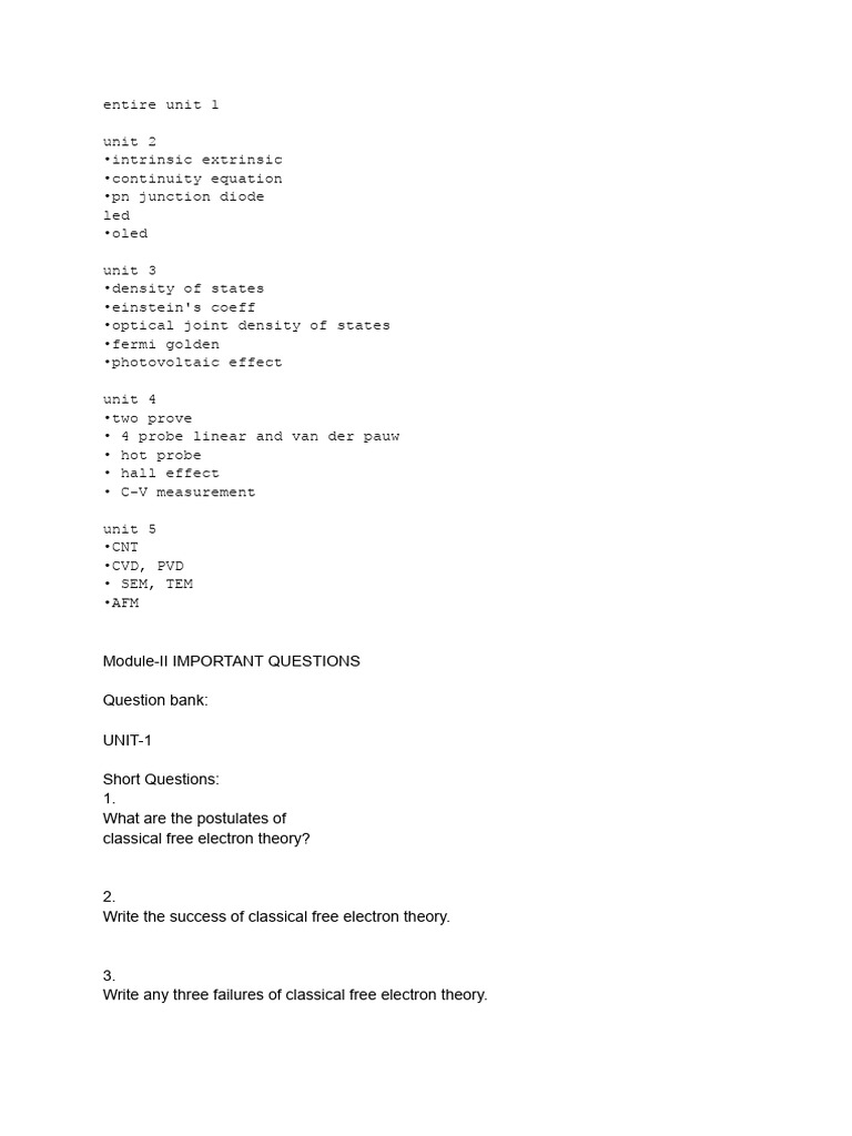 Imp Questions Semiconductors | PDF