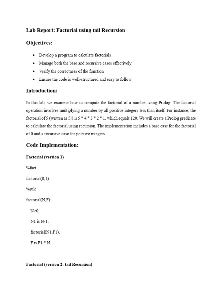 Lab Report factorial tail recursion | PDF | Mathematics | Mathematical Logic