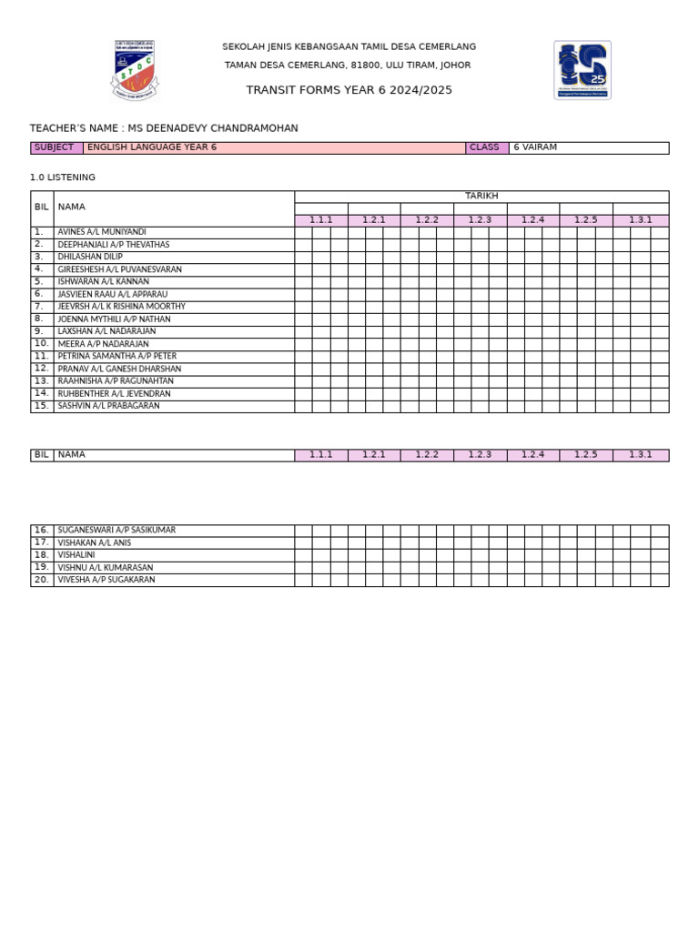Transit Forms Year 6 Vairam | PDF