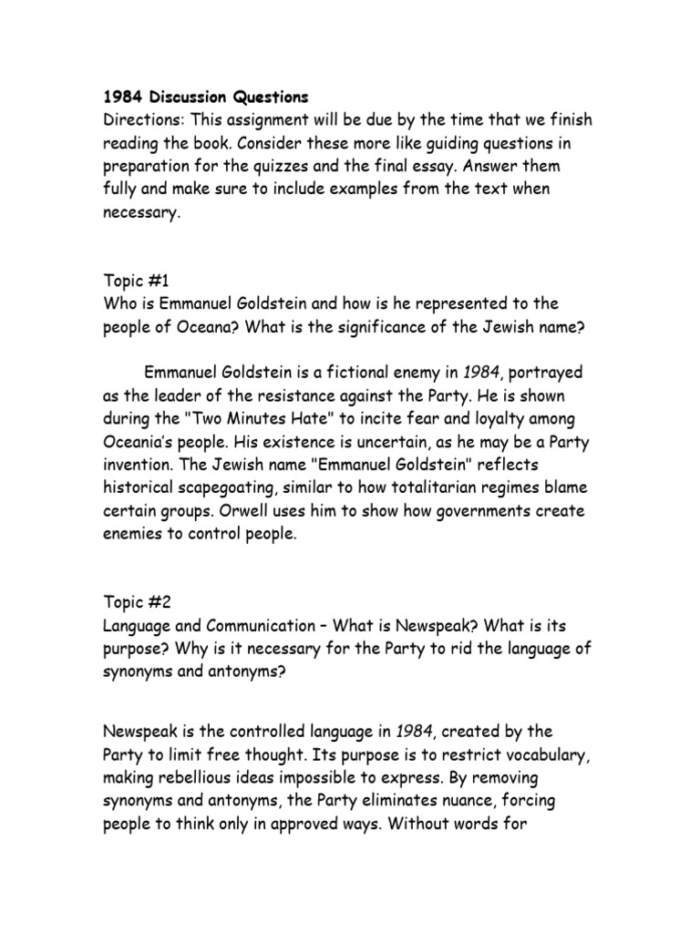 1984 Discussion Questions | PDF