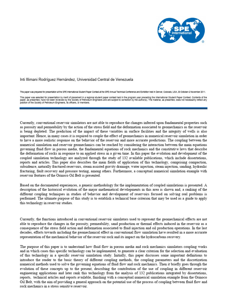 Reservoir Simulation - Numerical Reservoir Simulation Coupled with Geomechanics... | PDF ...
