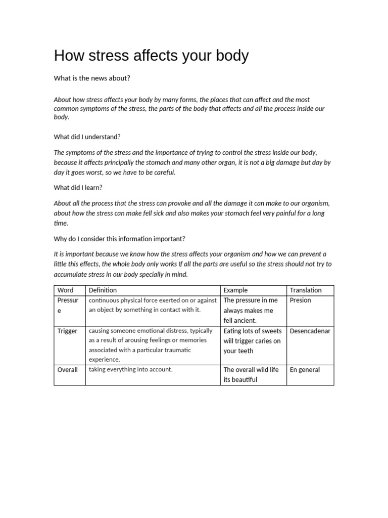 Impact of Stress on Your Body | PDF