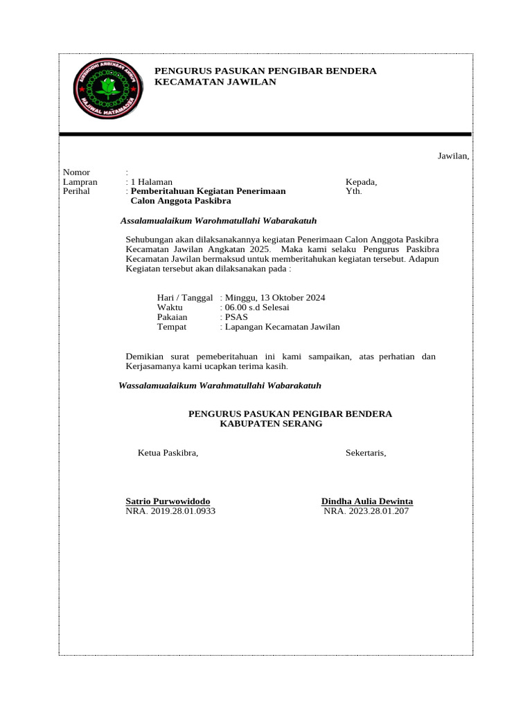 Surat Penerimaan Capas | PDF