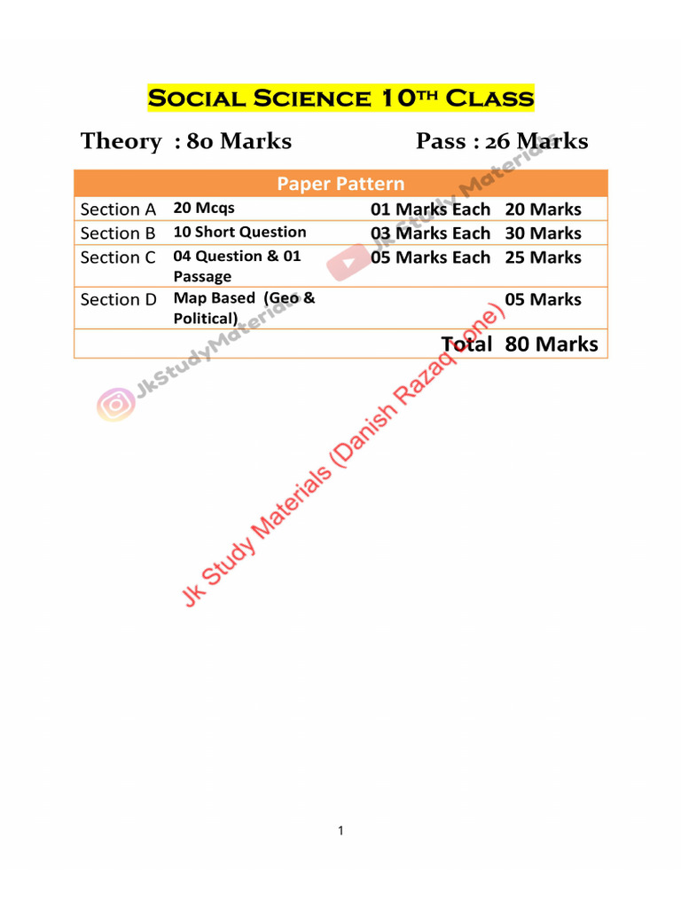10th SST Important Questions | PDF