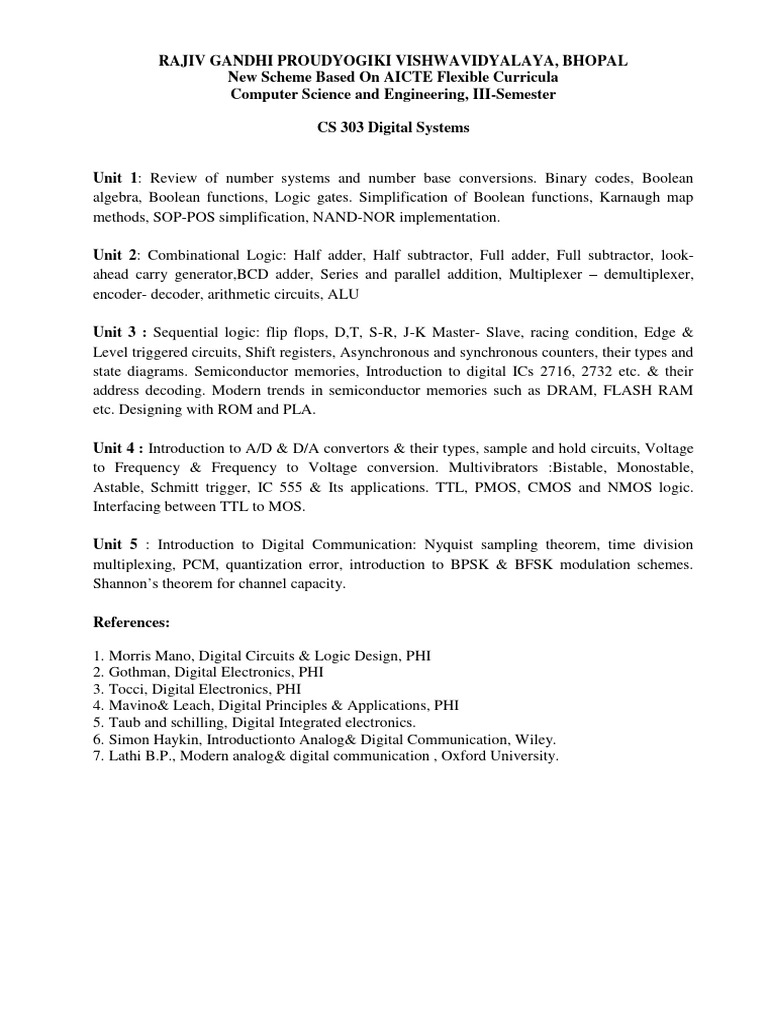Rgpv Syllabus Aicte Cs 303 Digital Systems (1) | PDF