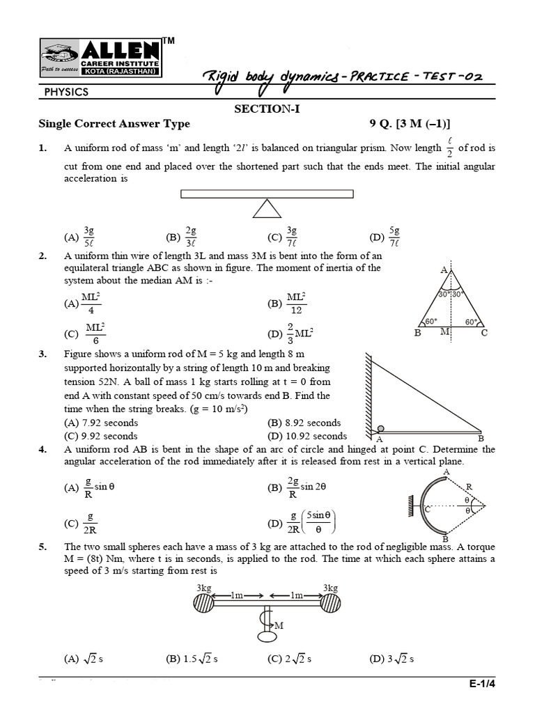 Rotational Dynamics Practice Test 02 | PDF | Force | Rotation