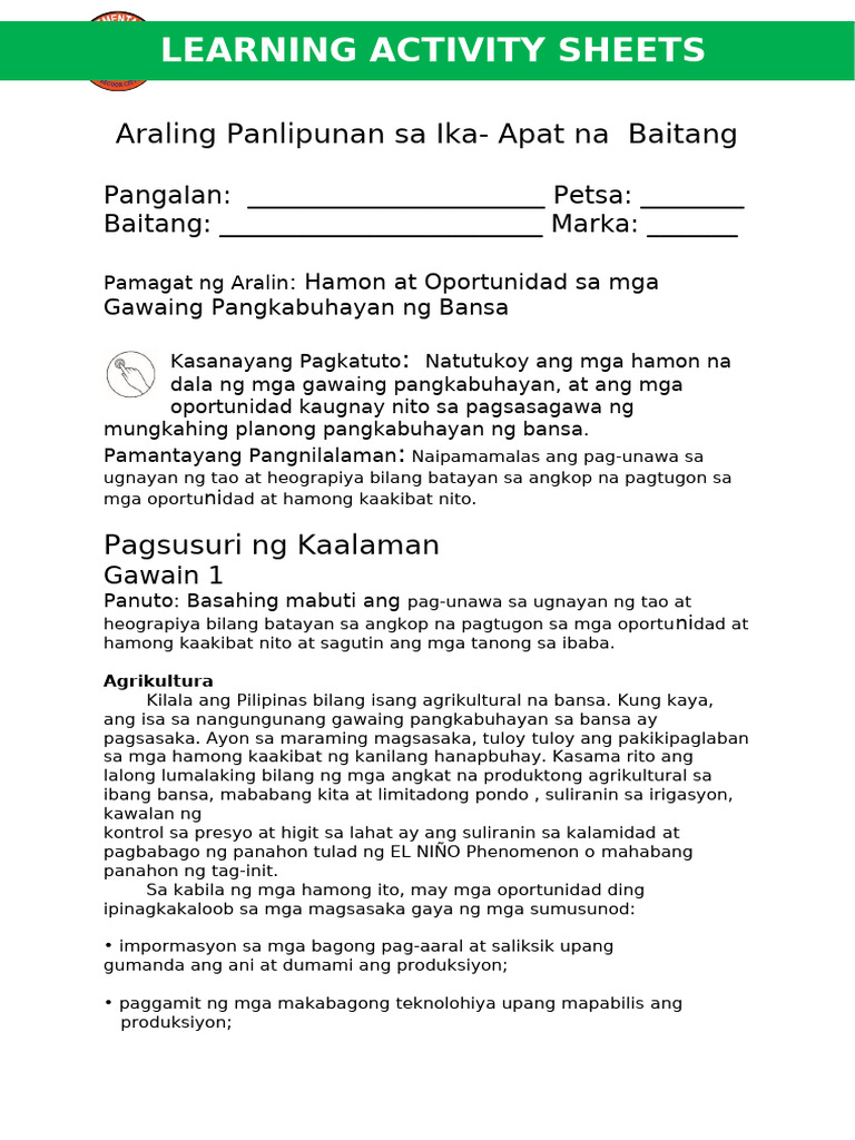 AP4 LAS 4 Grade 4 | PDF