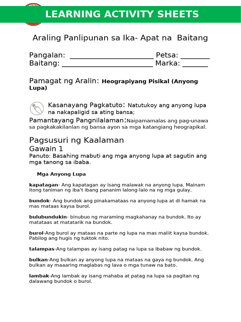 AP4 LAS 1 Grade 4 | PDF