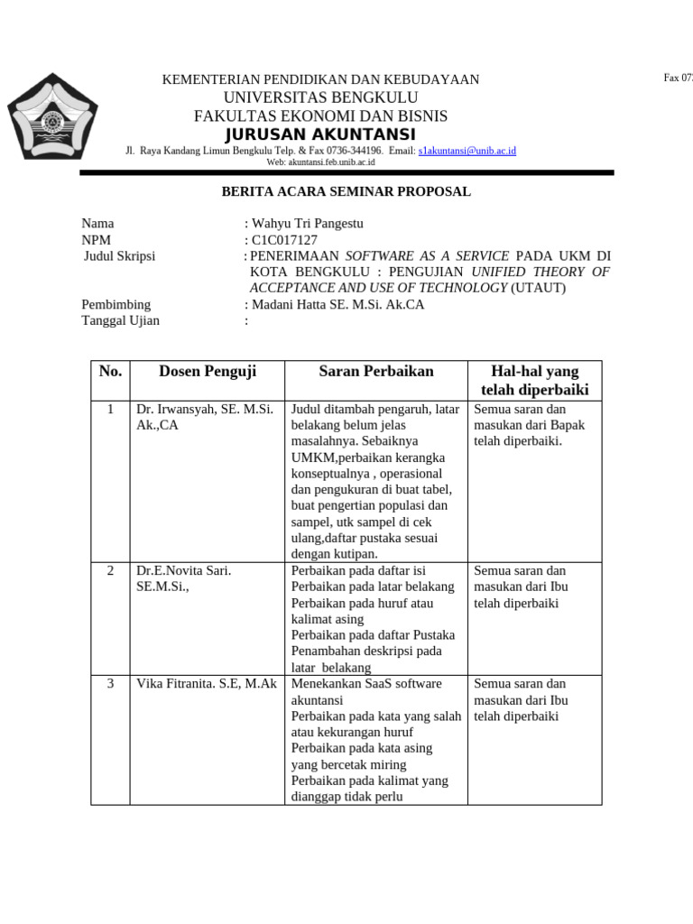 Berita Acara Sempro | PDF