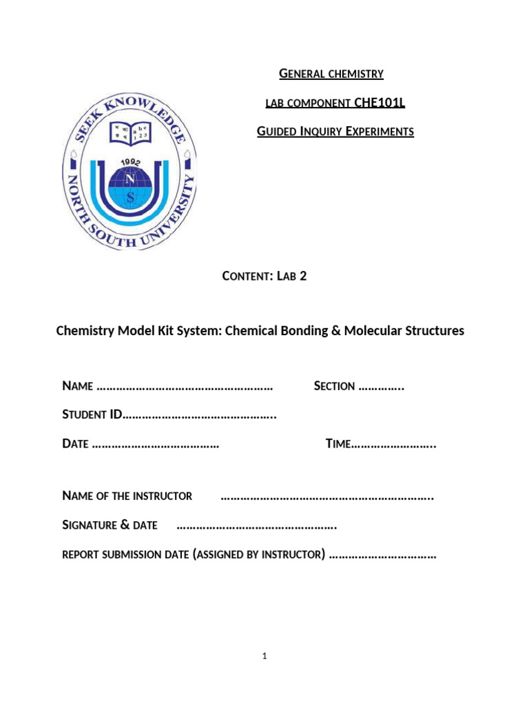 Lab 2_Chemistry Model Kit System_Chemical Bonding & Molecular ...