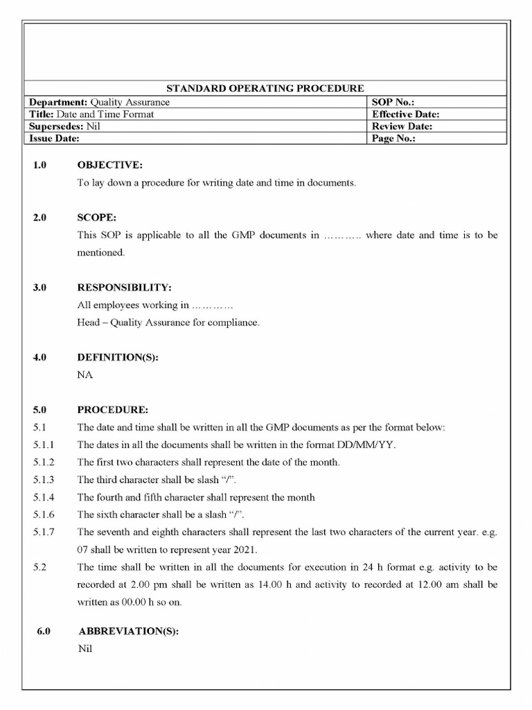 Date and Time format SOP | PDF