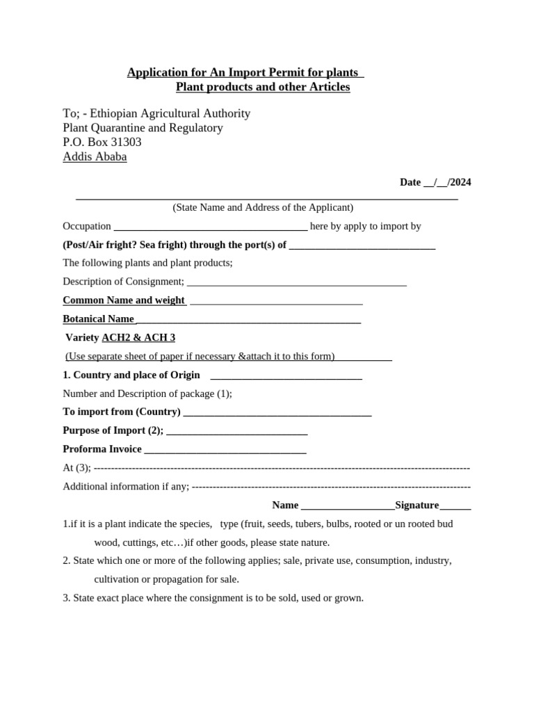 Application Form Import Permit | PDF