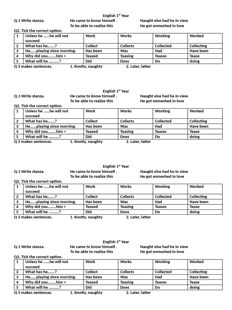 English 1st Year | PDF