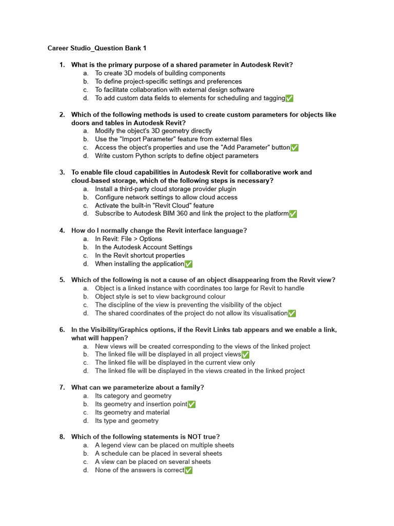 Question Bank 1 BIM TEST | PDF | Autodesk Revit | 3 D Computer Graphics