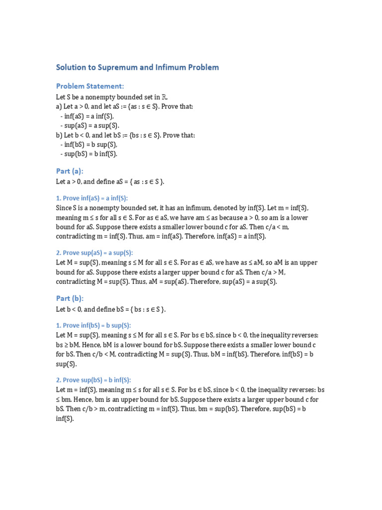 Supremum and Infimum Proofs in Sets | PDF