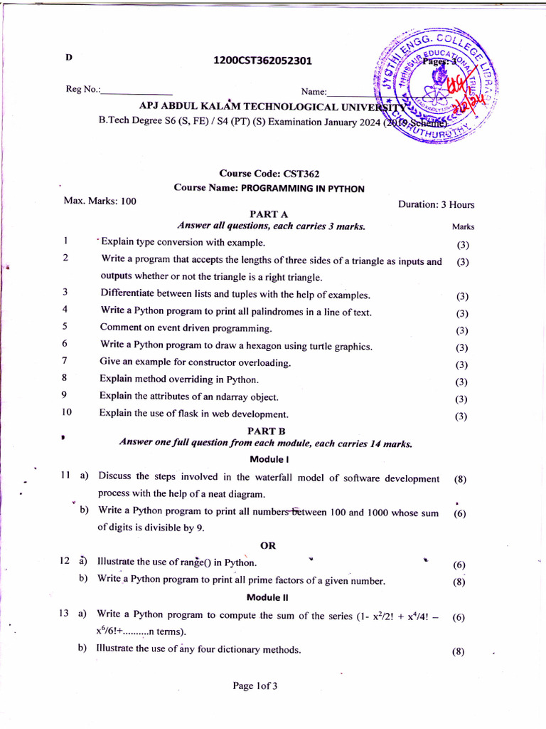 Cst362 Programming in Python, January 2024 | PDF | Python (Programming Language) | Computer Program