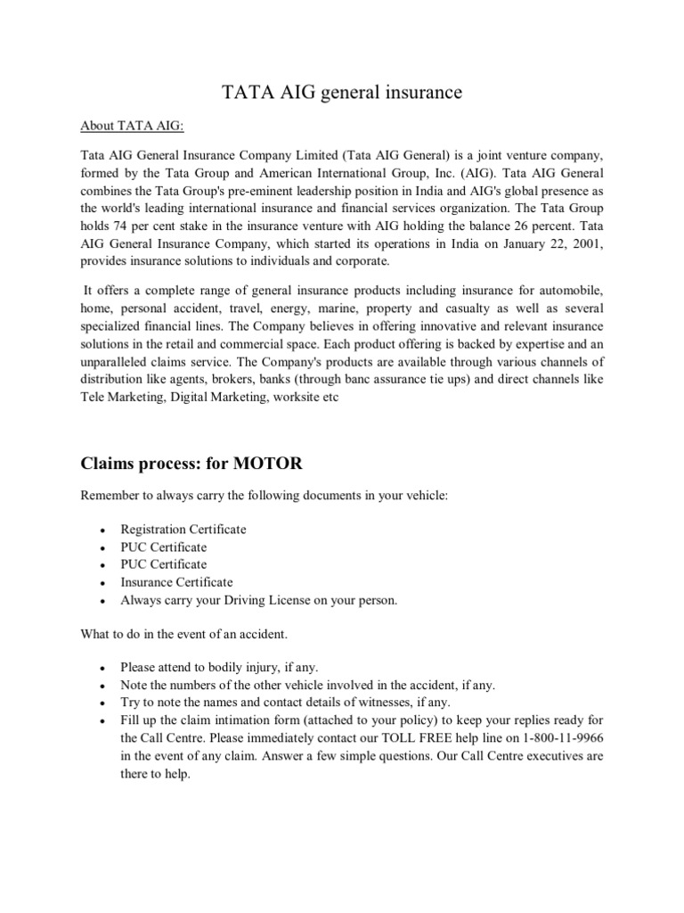 TATA AIG General Insurance | PDF | American International Group | Insurance