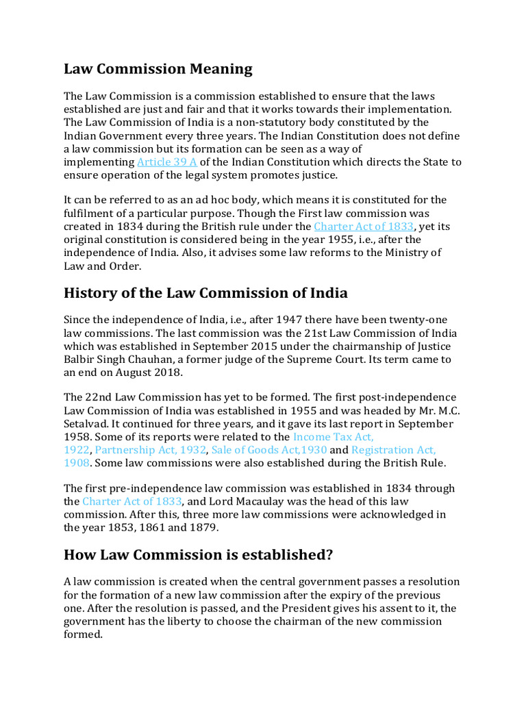 Role of 1st Law Comission in Indian Legal Reforms | PDF | Governance ...