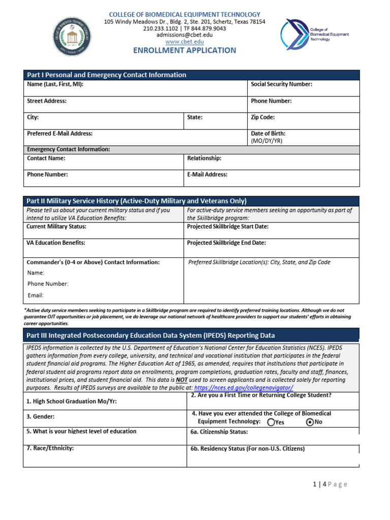 CBET Enrollment Application Form | PDF | Identity Document | General ...