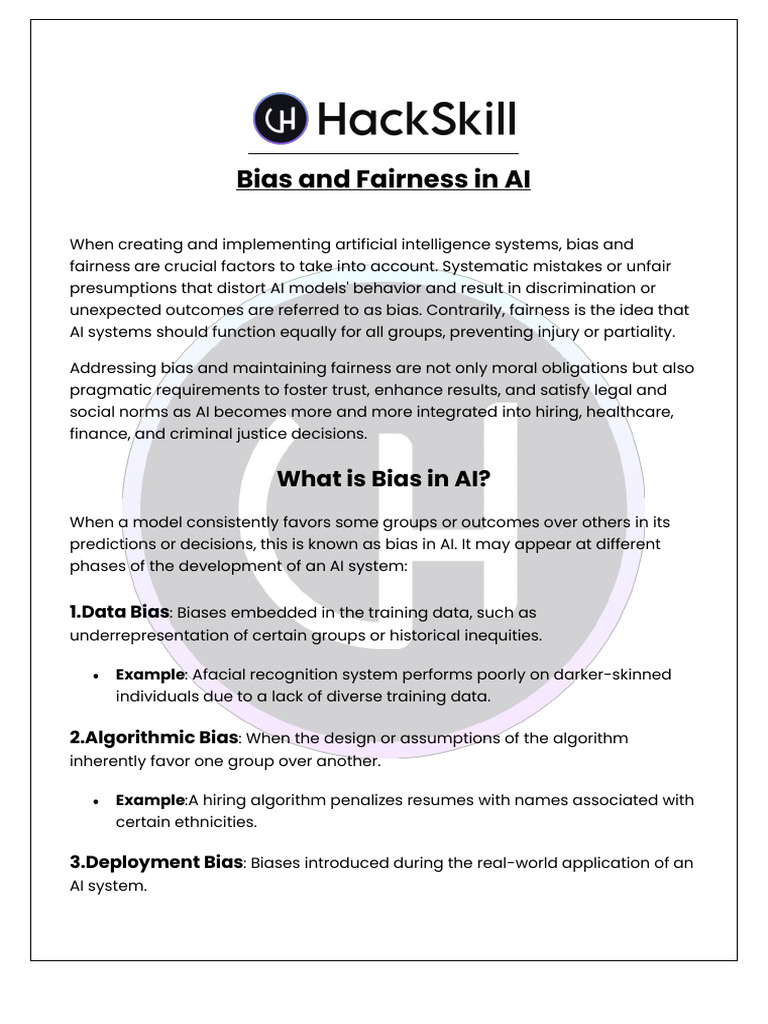 Bias and Fairness in AI | PDF | Artificial Intelligence | Intelligence ...