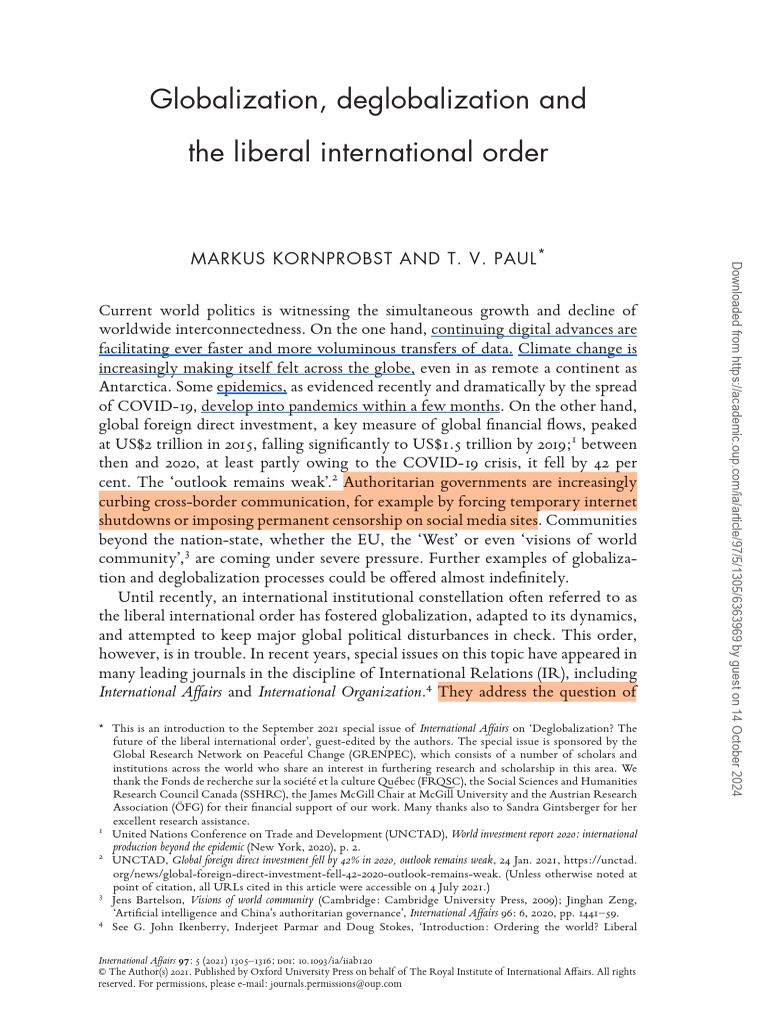 Globalization, Deglobalisation and Liberal International Order | PDF ...
