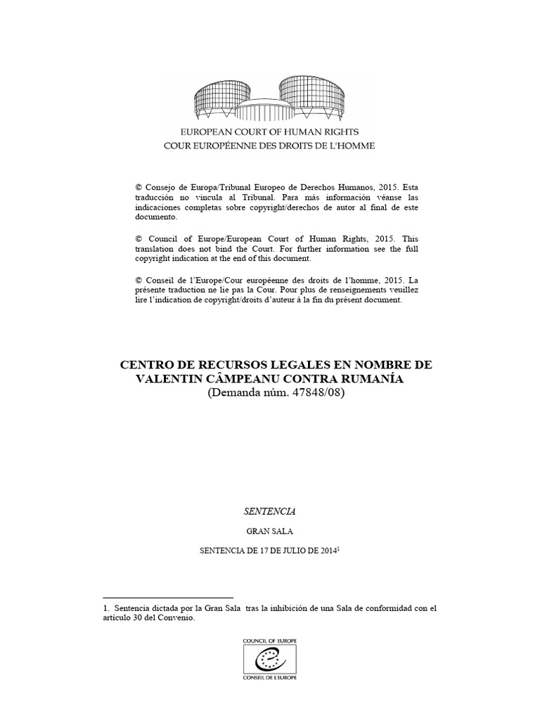 Case of Centre For Legal Resources On Behalf of Valentin Câmpeanu v ...