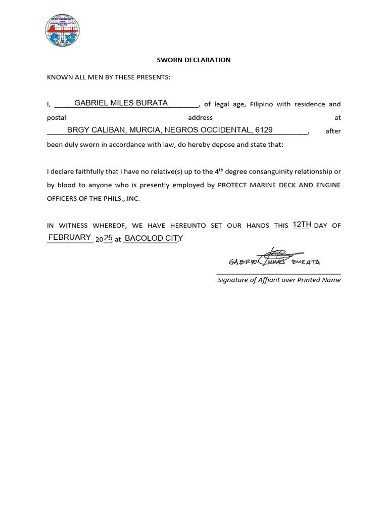 Sworn Declaration Form | PDF