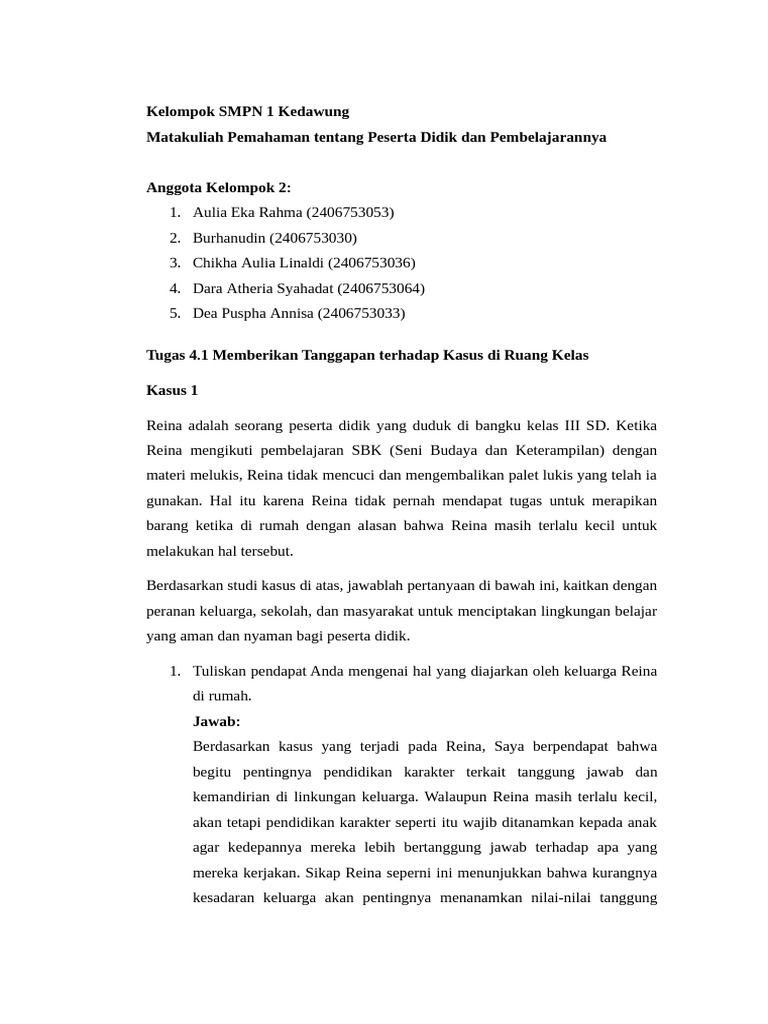 T4. Ruang Kolaborasi_Kasus 1_Pemahaman Tentang Peserta Didik Dan Pembelajarannya | PDF