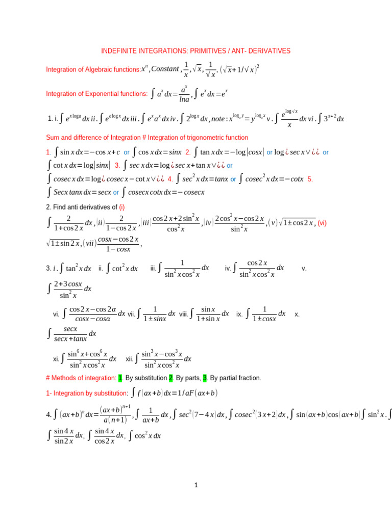 Indiffinite Interation, DI, Appn, DE 2024 | PDF | Trigonometric Functions | Functions And Mappings
