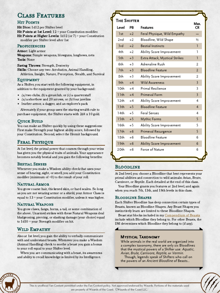 Shifter Class BETA 2 | PDF | Predation | Reptile