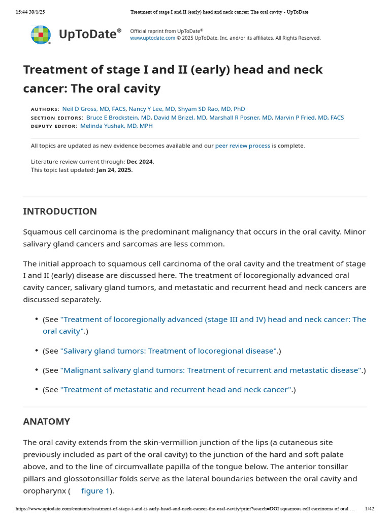 Treatment of Stage I and II (Early) Head and Neck Cancer - The Oral ...
