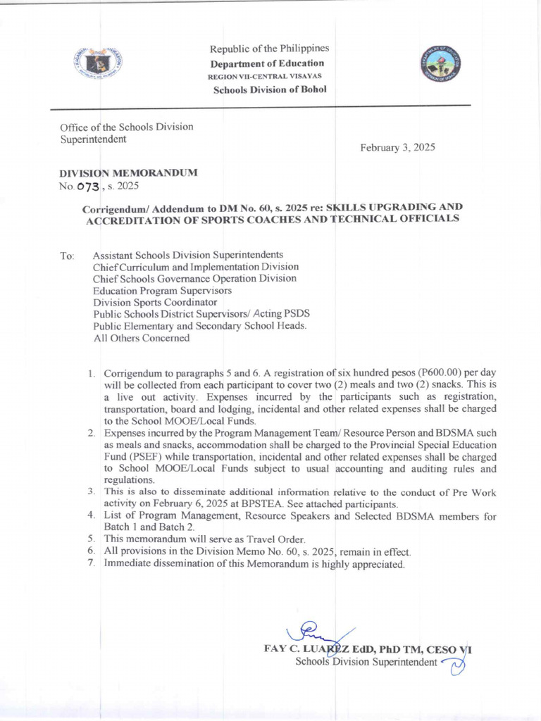 DM No. 073 S. 2025 | PDF