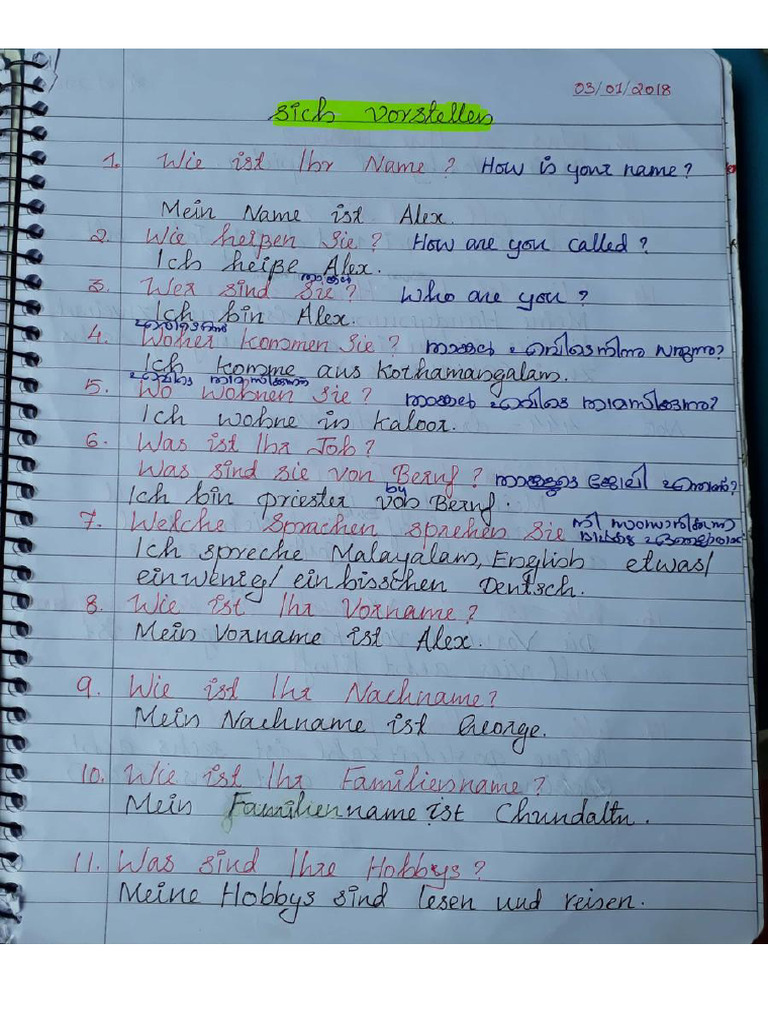 German a1 Notes | PDF
