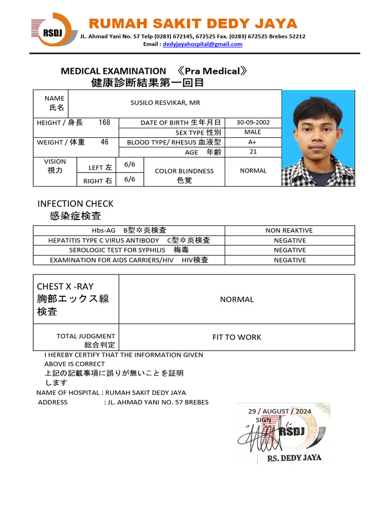 SUSILO RESVIKAR, MR | PDF | Physical Examination | Medical Specialties